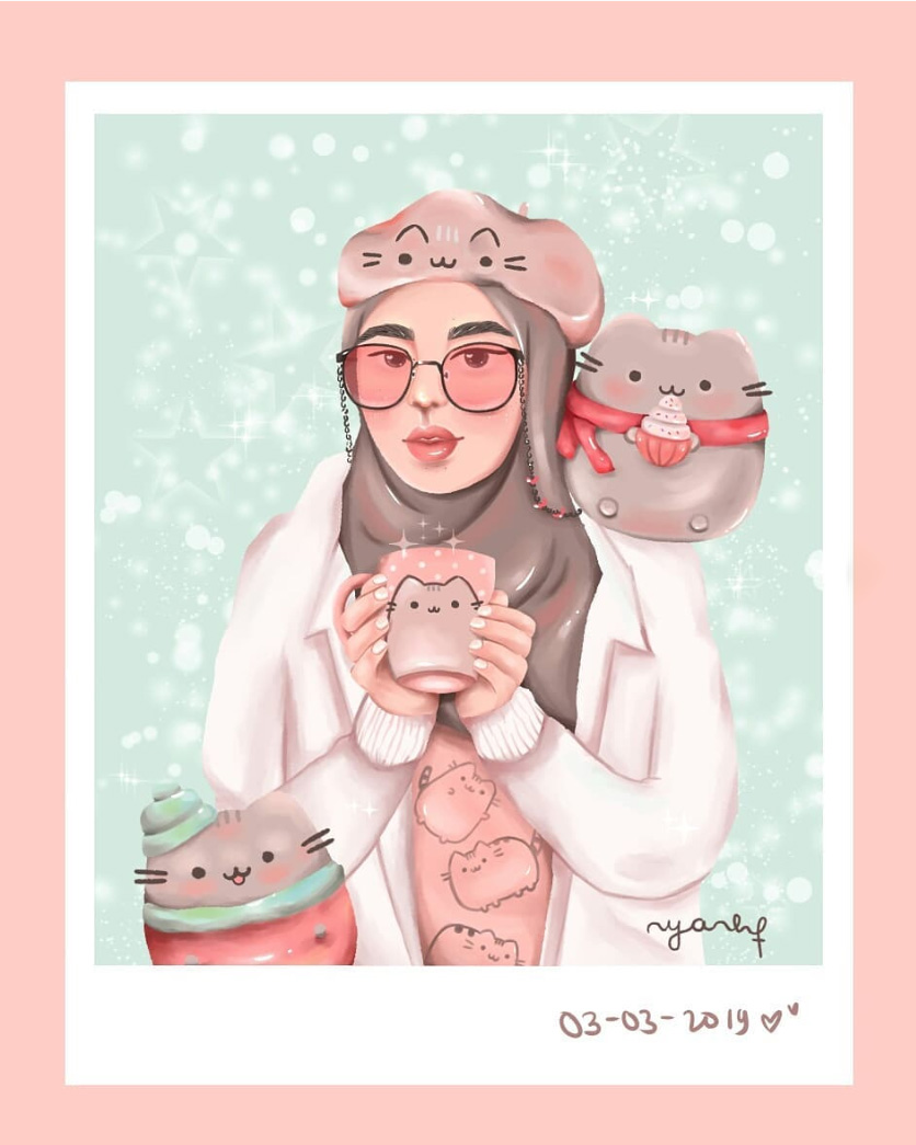 Pusheen : Fan Friday: Hidayatul’s Pusheen-Filled Self-Portrait